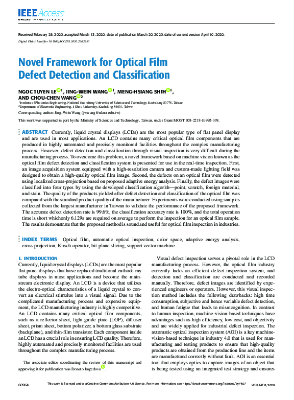 (PDF) Novel Framework for Optical Film Defect Detection and Classification