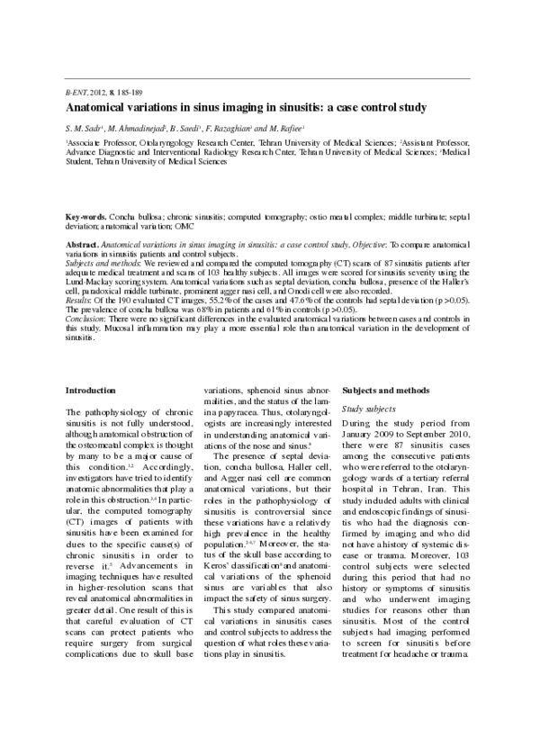 (PDF) Anatomical variations in sinus imaging in sinusitis: a case control study
