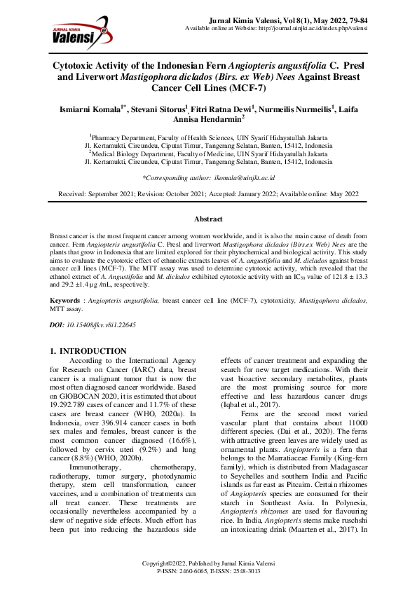 (PDF) Cytotoxic Activity of the Indonesian Fern Angiopteris ...