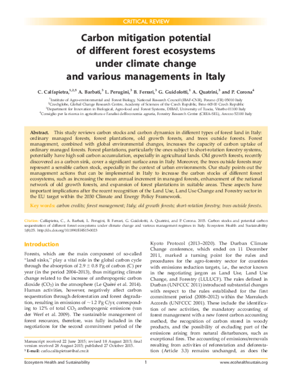 (PDF) Carbon mitigation potential of different forest ecosystems under ...