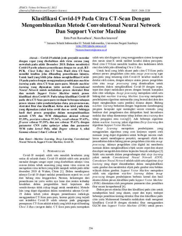 (PDF) Klasifikasi Covid-19 Pada Citra CT-Scan Dengan Mengombinasikan Metode Convolutional Neural ...
