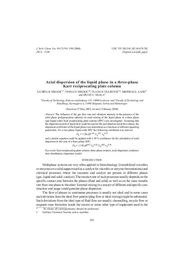 (PDF) Axial dispersion of the liquid phase in a three-phase Karr ...