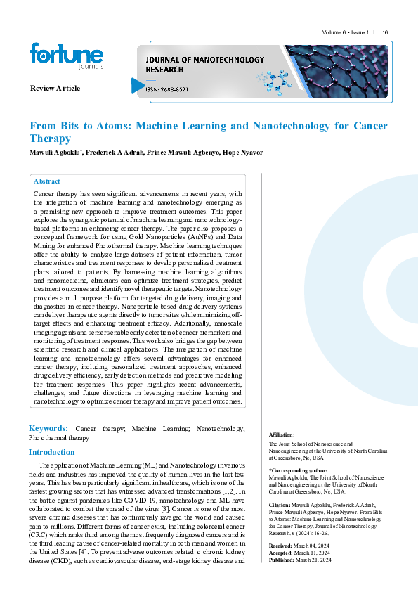 (PDF) From Bits to Atoms: Machine Learning and Nanotechnology for Cancer Therapy