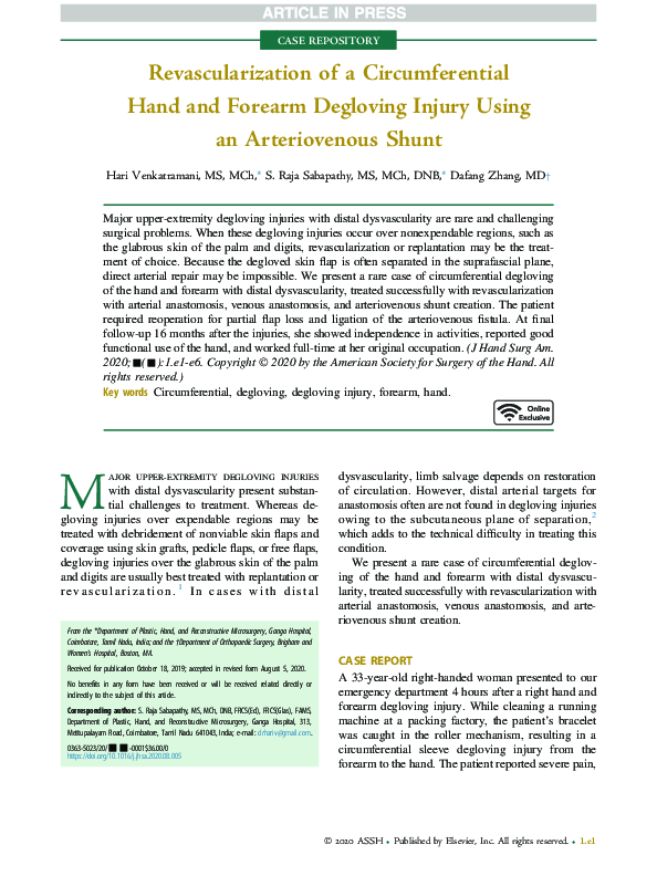 (PDF) Revascularization of a Circumferential Hand and Forearm Degloving ...