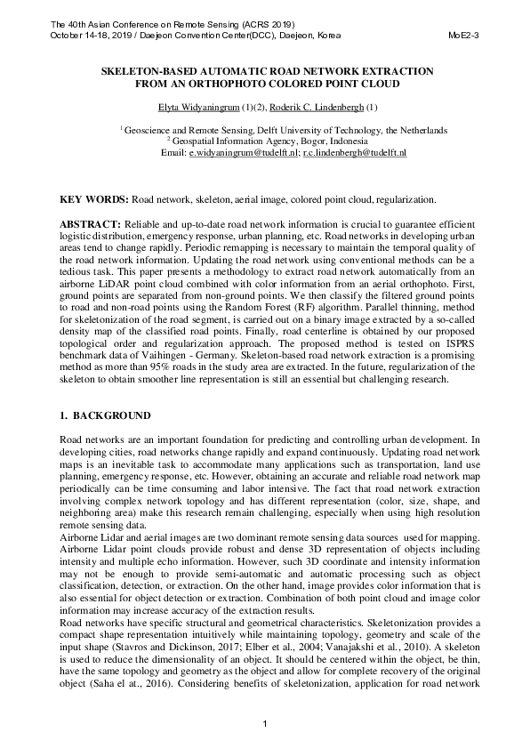 (PDF) Skeleton-Based Automatic Road Network Extraction from an Orthophoto Colored Point Cloud ...