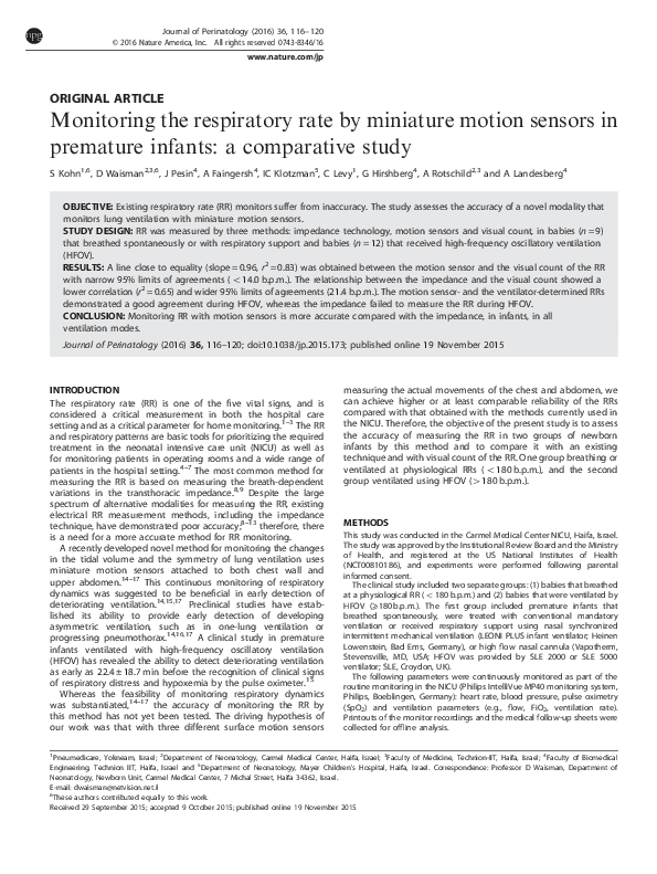 (PDF) Monitoring the respiratory rate by miniature motion sensors in ...