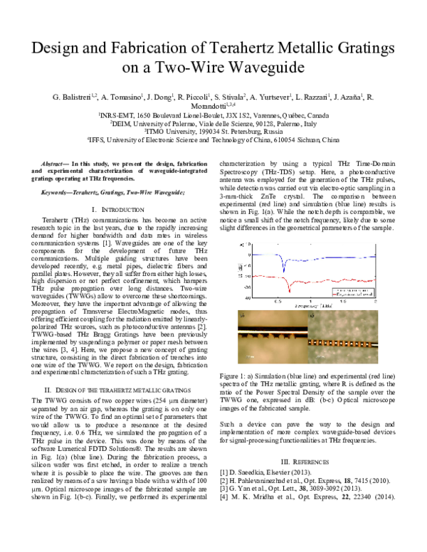 (PDF) Design and Fabrication of Terahertz Metallic Gratings on a Two-Wire Waveguide