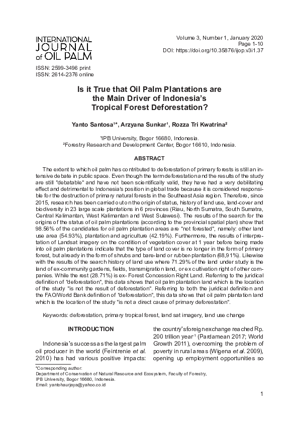 (PDF) Is It True That Oil Palm Plantations Are The Main Driver of ...