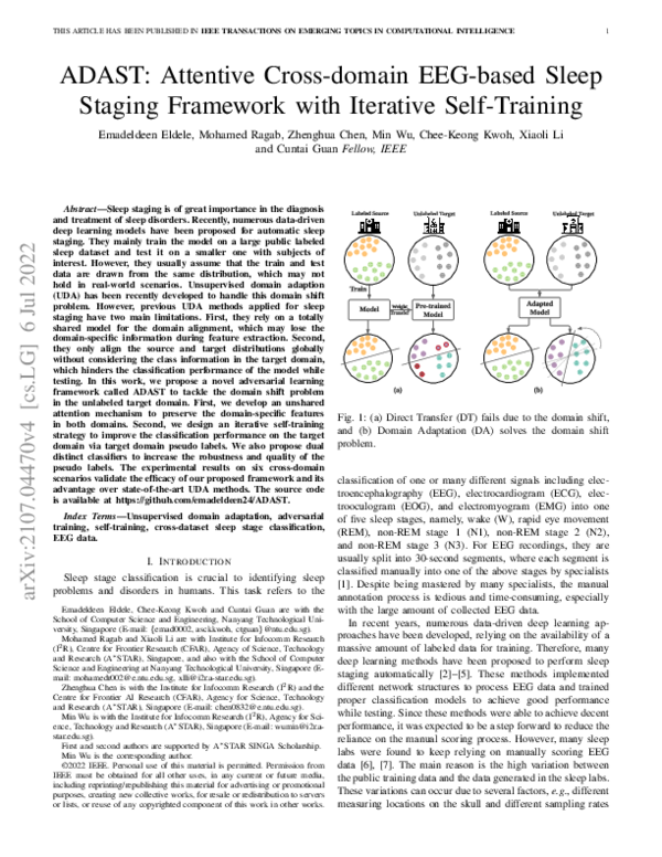 (PDF) Adversarial Domain Adaptation with Self-Training for EEG-based Sleep Stage Classification
