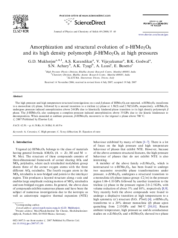 (PDF) Amorphization and structural evolution of - and its high density ...