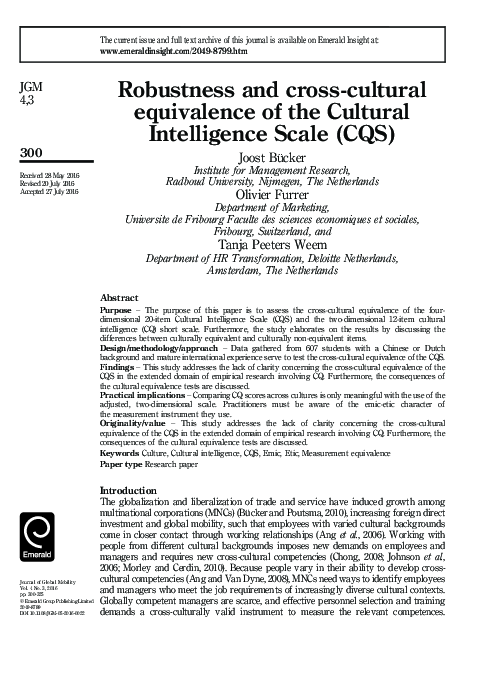 (PDF) Robustness and cross-cultural equivalence of the Cultural ...