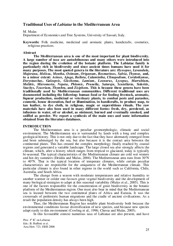 (PDF) Traditional Uses of Labiatae in the Mediterranean Area