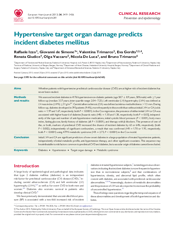 (PDF) Hypertensive target organ damage predicts incident diabetes mellitus