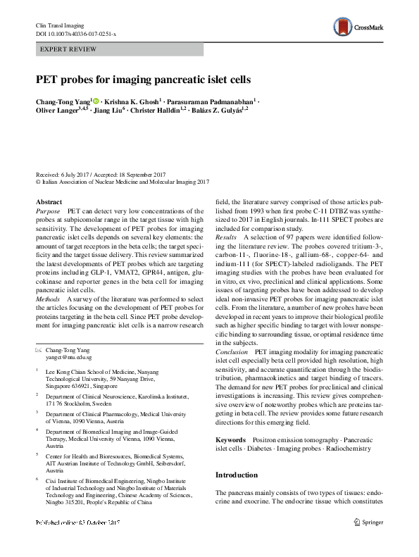 (PDF) PET probes for imaging pancreatic islet cells