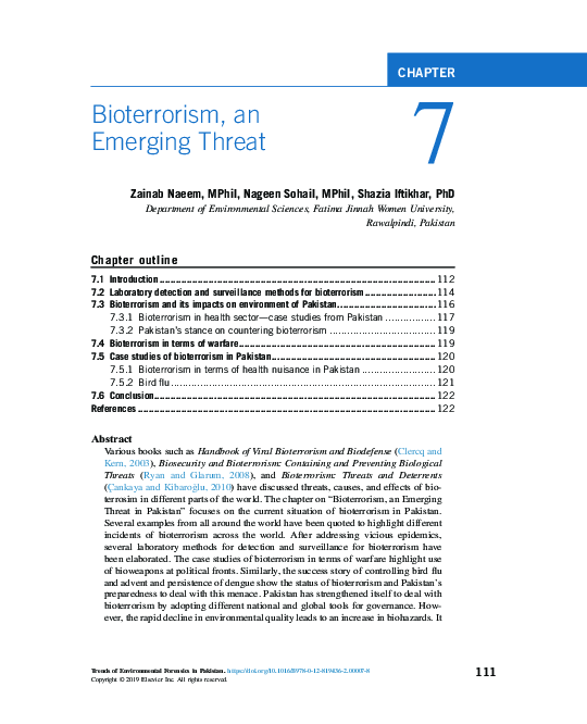 (PDF) Bioterrorism, an Emerging Threat