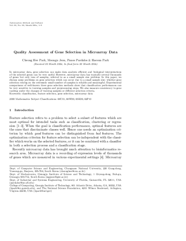 (PDF) Quality assessment of gene selection in microarray data