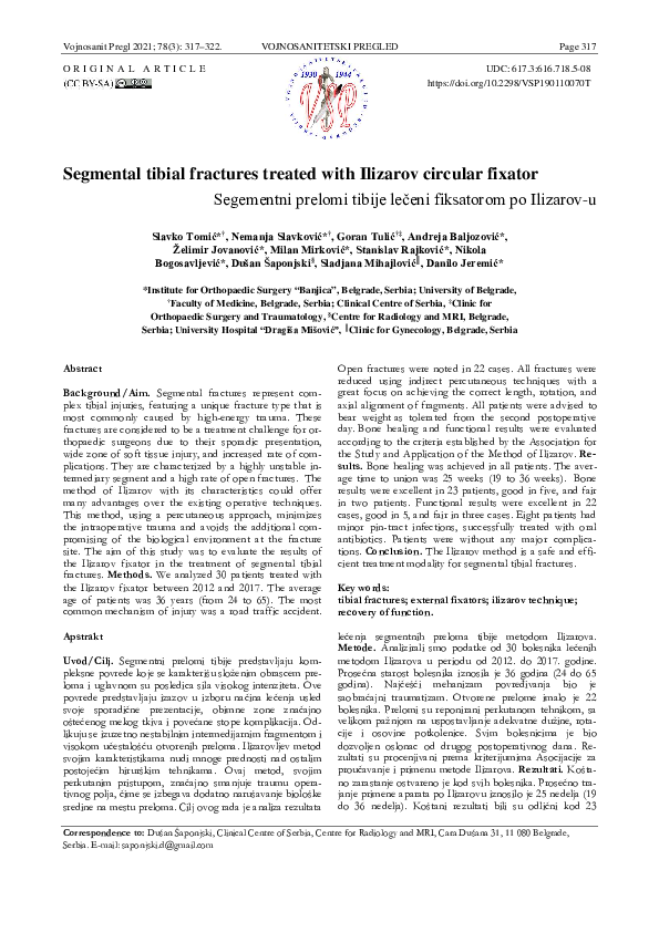 (PDF) Segmental tibial fractures treated with Ilizarov circular fixator