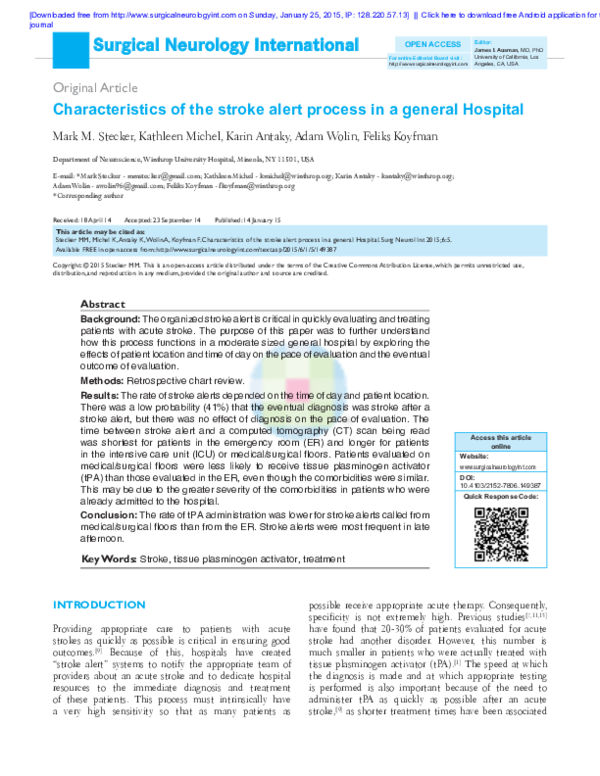 (PDF) Characteristics of the stroke alert process in a general hospital ...