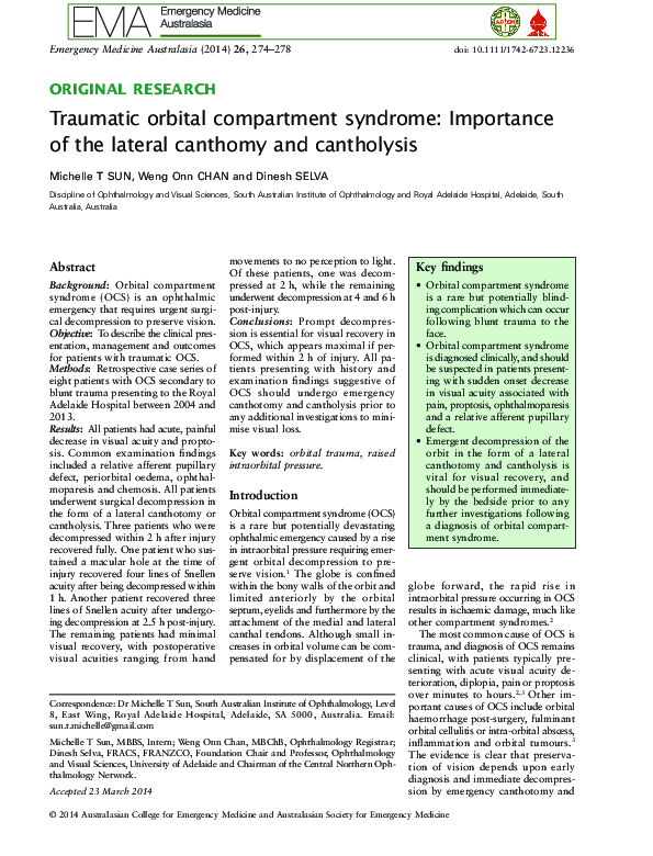 (PDF) Traumatic orbital compartment syndrome: importance of prompt recognition and management
