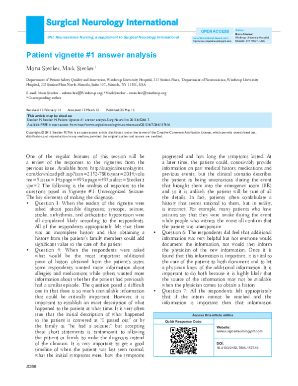 (PDF) Patient vignette #1 answer analysis