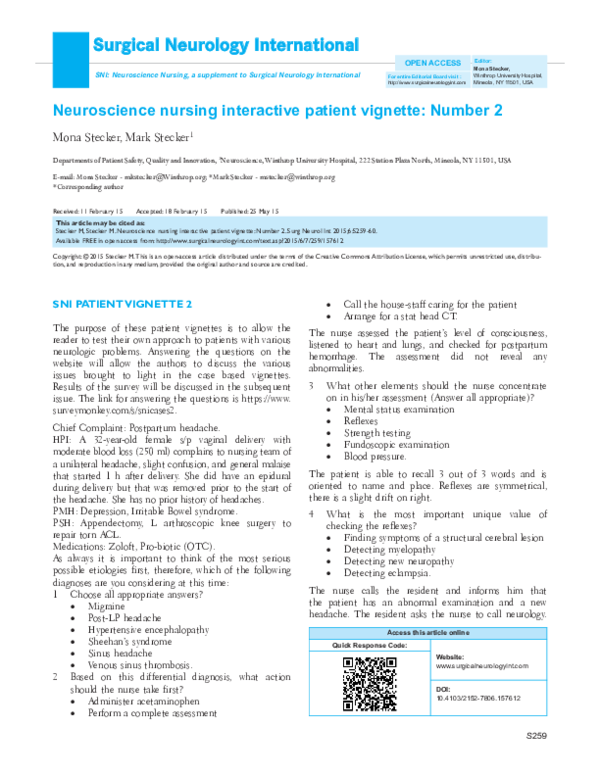 (PDF) Neuroscience nursing interactive patient vignette: Number 2 ...