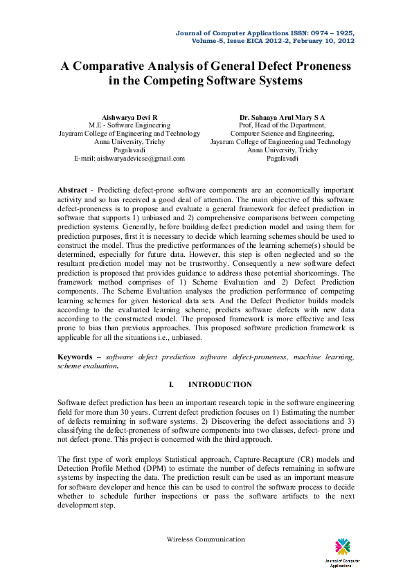 (PDF) A Comparative Analysis of General Defect Proneness in the Competing Software Systems - EICA093