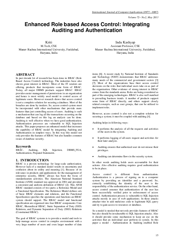 (PDF) Enhanced Role based Access Control: Integrating Auditing and ...