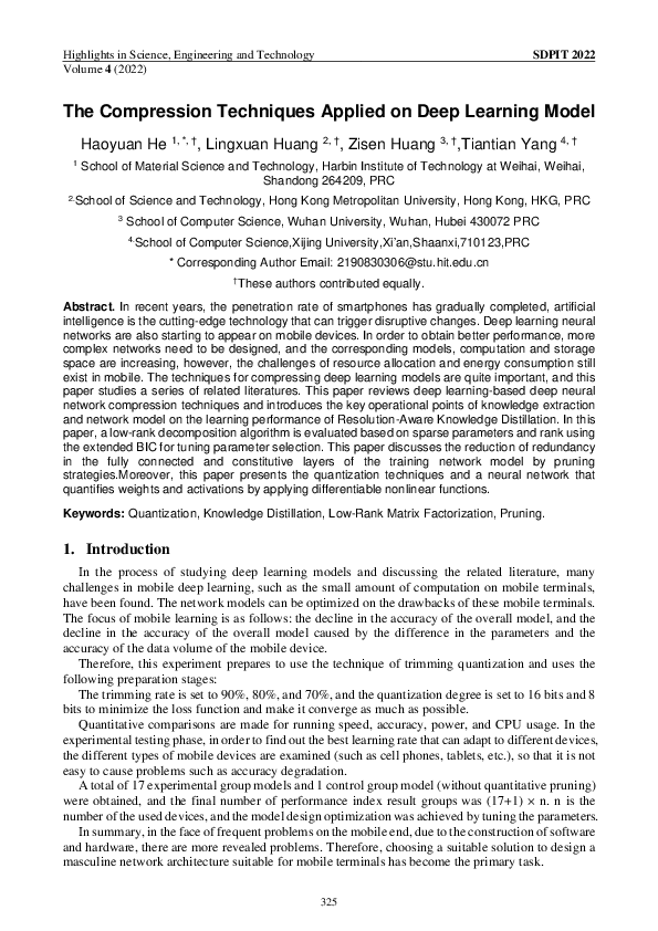 (PDF) The Compression Techniques Applied on Deep Learning Model