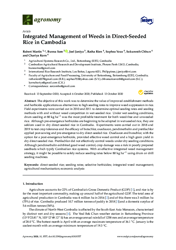 (PDF) Integrated Management of Weeds in Direct-Seeded Rice in Cambodia ...