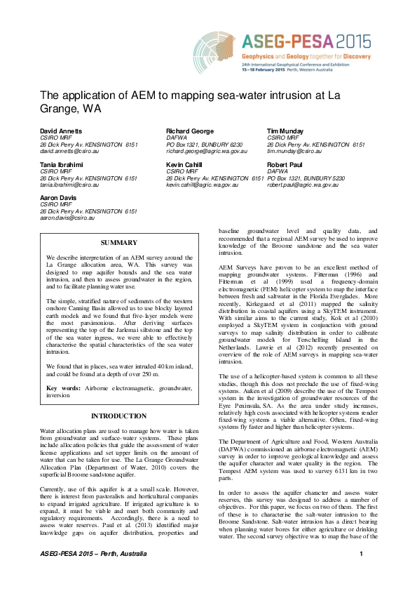 (PDF) The application of AEM to mapping sea-water intrusion at La ...