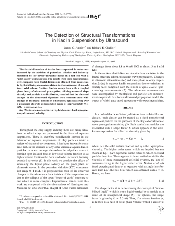 (PDF) The Detection of Structural Transformations in Kaolin Suspensions by Ultrasound