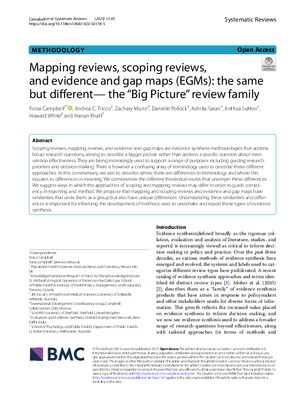 (PDF) Mapping reviews, scoping reviews, and evidence and gap maps (EGMs ...