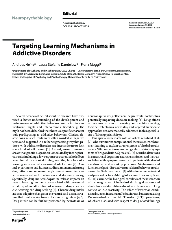(PDF) Targeting Learning Mechanisms in Addictive Disorders