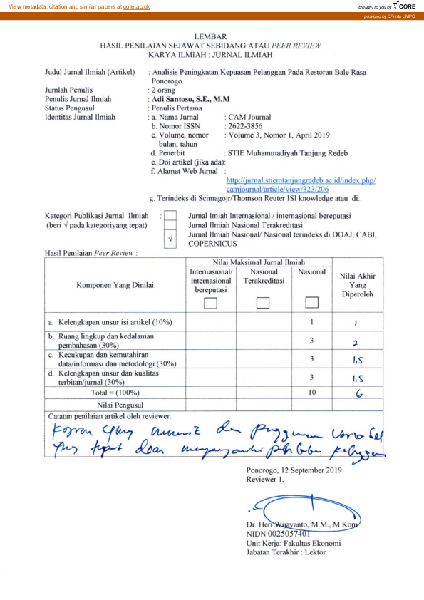 (PDF) Analisis Peningkatan Kepuasan Pelanggan Pada Restoran Bale Rasa ...