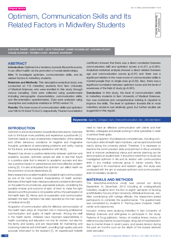 (PDF) Optimism and Communication in Midwifery Students