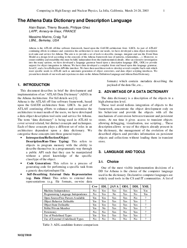 (PDF) The Athena Data Dictionary and Description Language