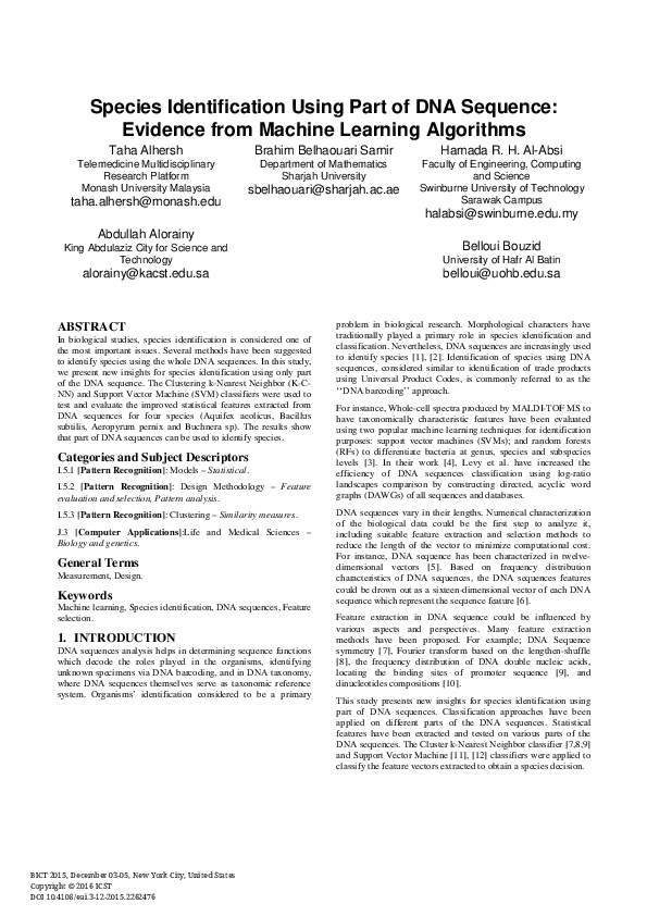 (PDF) Species Identification Using Part of DNA Sequence: Evidence from ...