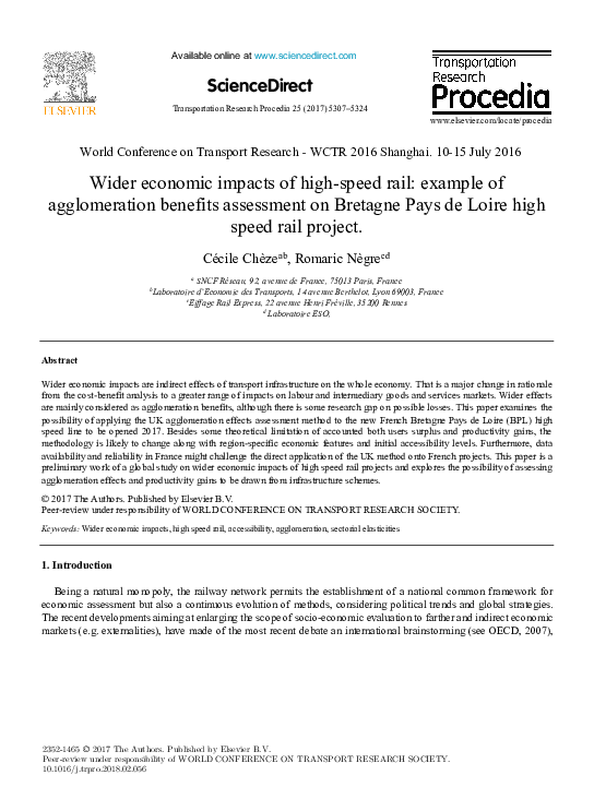 (PDF) Wider economic impacts of high-speed rail: example of ...