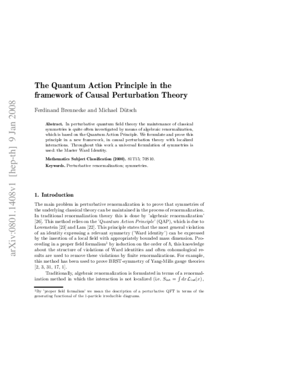 (PDF) The Quantum Action Principle in the Framework of Causal Perturbation Theory
