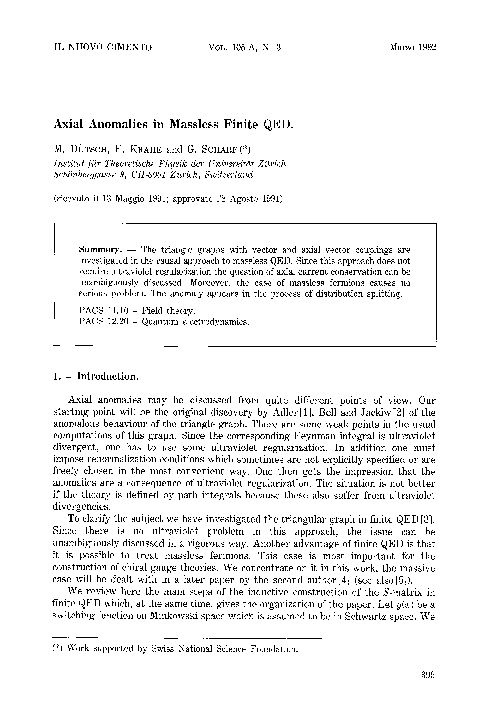 (PDF) Axial anomalies in massless finite QED