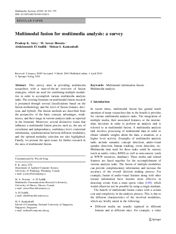 (PDF) Multimodal fusion for multimedia analysis: a survey