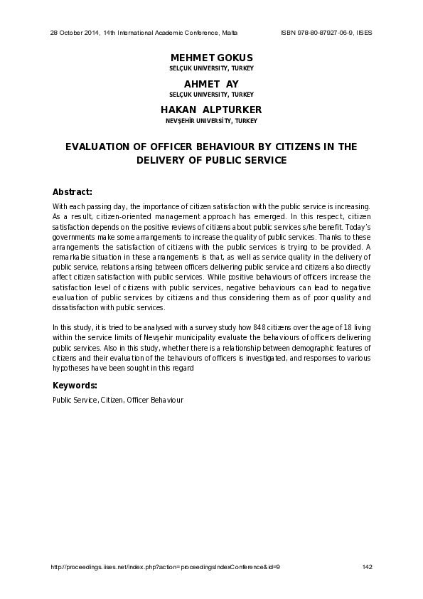 (PDF) Evaluation of Officer Behaviour by Citizens in the Delivery of ...