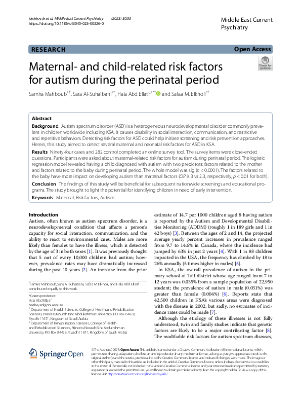 (PDF) Maternal- and child-related risk factors for autism during the ...