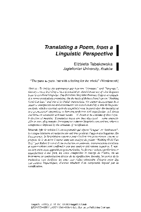 (PDF) Translating a Poem, from a Linguistic Perspective