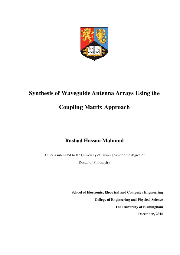 (PDF) Synthesis of waveguide antenna arrays using the coupling matrix approach