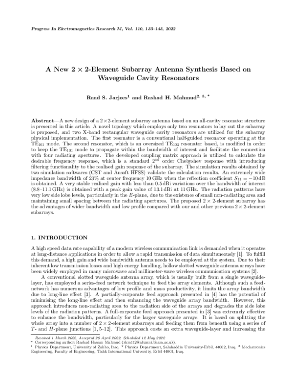 (PDF) A New 2×2-ELEMENT Subarray Antenna Synthesis Based on Waveguide ...