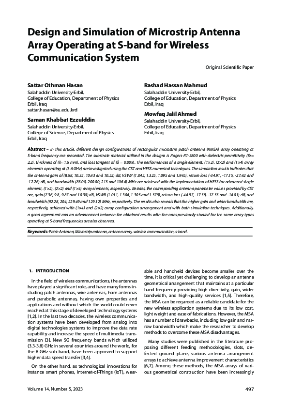 (PDF) Design and Simulation of Microstrip Antenna Array Operating at S-band for Wireless ...
