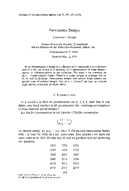 Pdf Permutation Designs