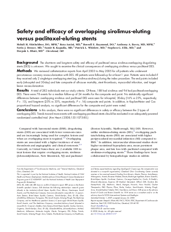 (PDF) Safety and efficacy of overlapping sirolimus-eluting versus ...