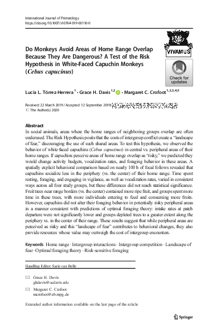 (PDF) Do Monkeys Avoid Areas of Home Range Overlap Because They Are ...